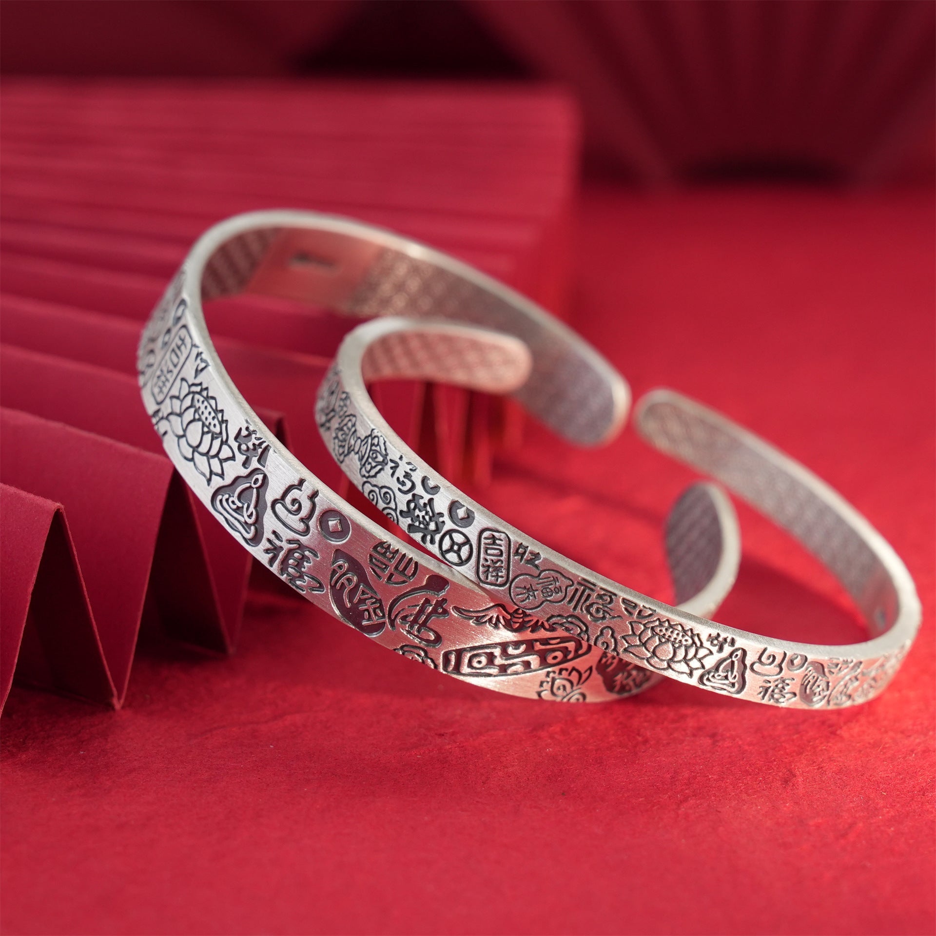 Vintage Chinese style auspicious pattern sterling silver bracelet ...